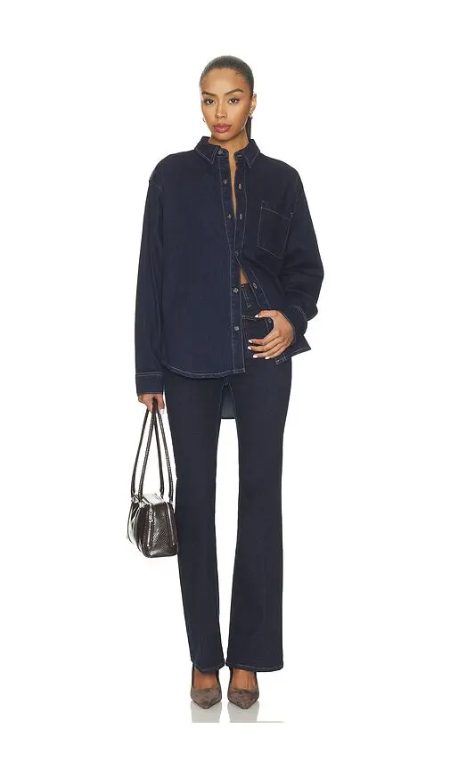 Good American The Denim Oversized Shirt In Denim-dark