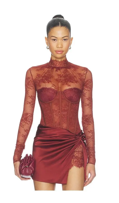 Retrofete Valentina Lace Bodysuit In Brown - Cigar