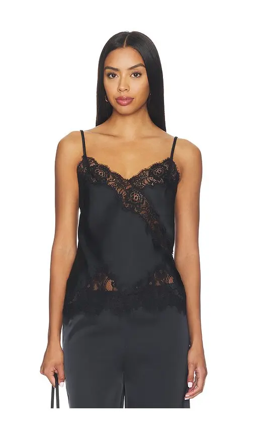 LOVERS AND FRIENDS Satin Lace Trim Camisole - Black