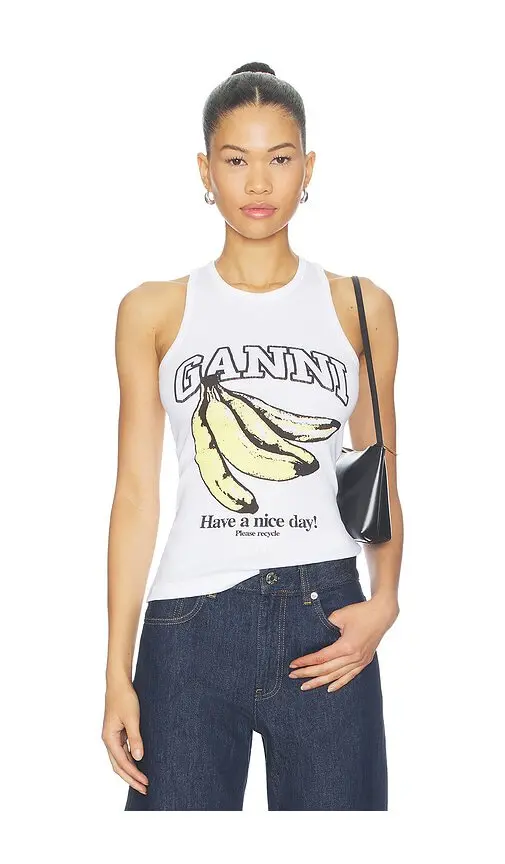 GANNI Compact Rib Tank Top In White