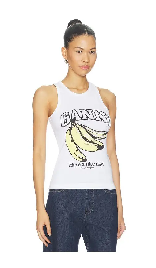 GANNI Compact Rib Tank Top In White