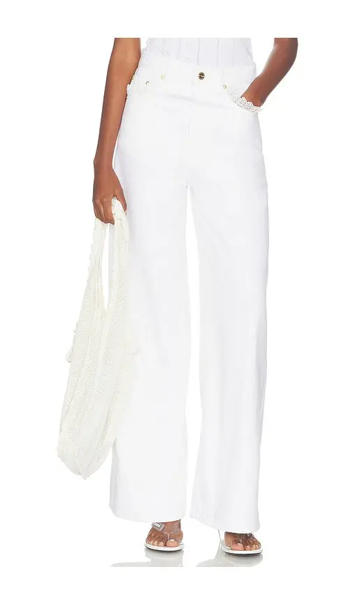 GANNI White Denim Lari Jeans With Lace Trim