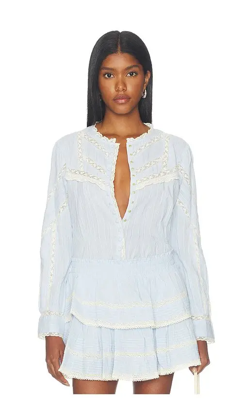 LoveShackFancy Miah Top In Blue - Chambray Sky