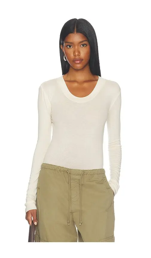 ENTIRE STUDIOS Crew Neck Bodysuit In Cream - Oat