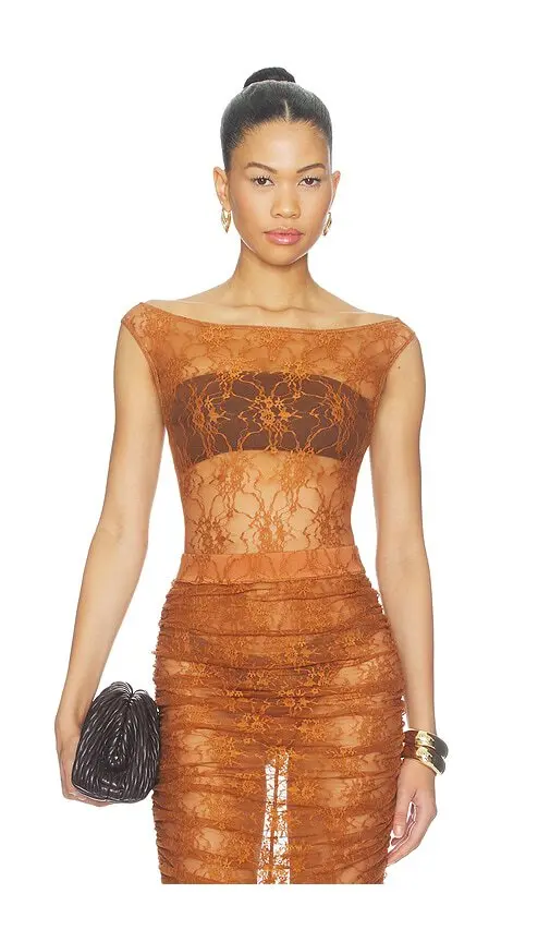 LOVERS AND FRIENDS Cas Bodysuit In Burnt Orange - Caramel