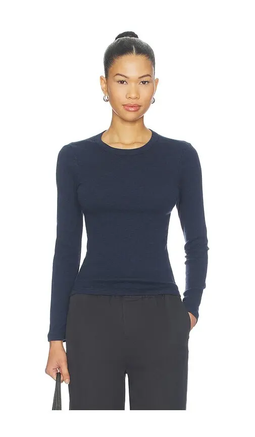 LESET Nando Slim Fit Long Sleeve Top In Navy - Midnightmelange