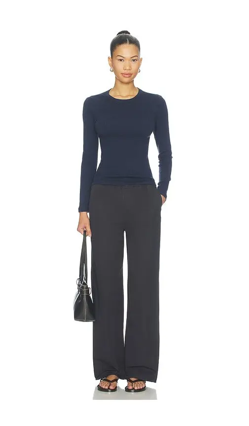 LESET Nando Slim Fit Long Sleeve Top In Navy