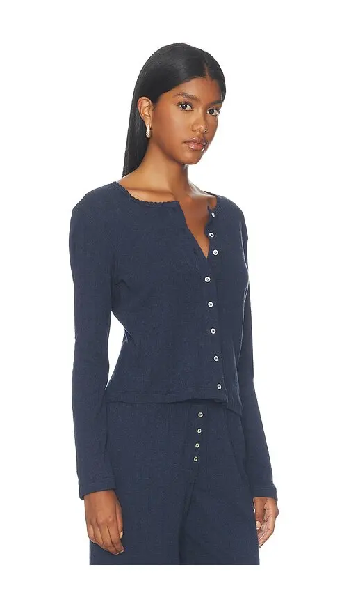 LESET Pointelle Classic Cardigan In Navy