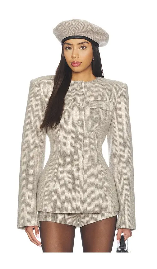 Naked Wardrobe Chevron Suited Button Up Blazer - Taupe