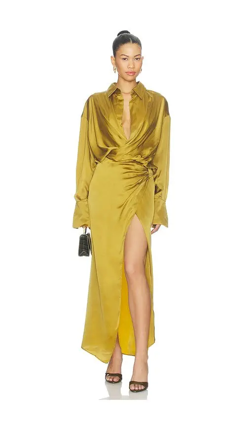 Andamane Paloma Shirt Maxi Dress In Mustard - Amber