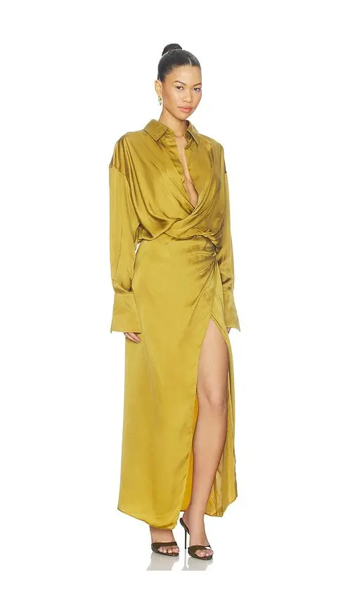 Andamane Draped Maxi Shirt Dress - Amber