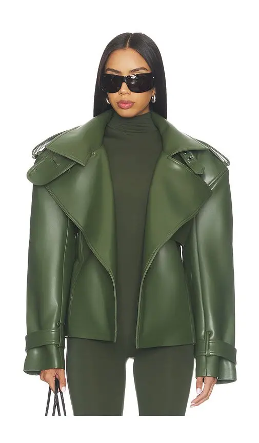 Naked Wardrobe Faux Leather Short Trench In Olive
