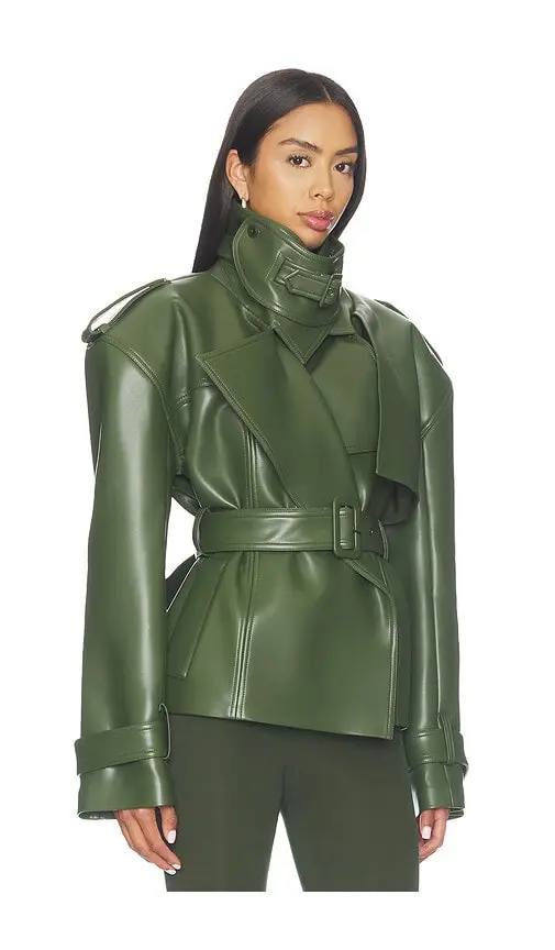 Naked Wardrobe Faux Leather Short Trench In Olive