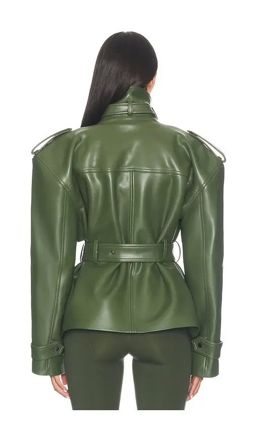 Naked Wardrobe Faux Leather Short Trench In Olive