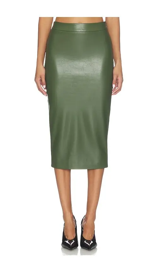 Naked Wardrobe Faux Leather Pencil Skirt In Olive - Dark Olive