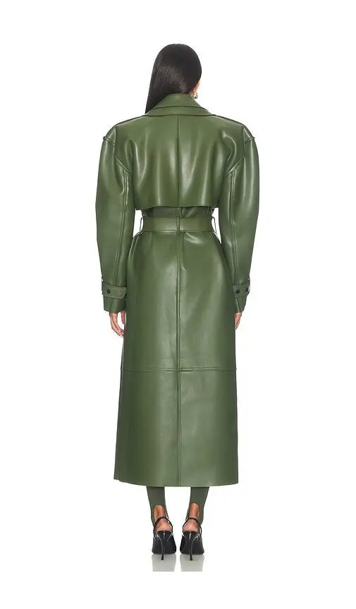 Naked Wardrobe Double Collar Faux Leather Trench Coat In Olive