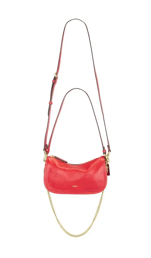 COACH Natural Grain Leather Waverly Shoulder Bag In Red - Scarlet