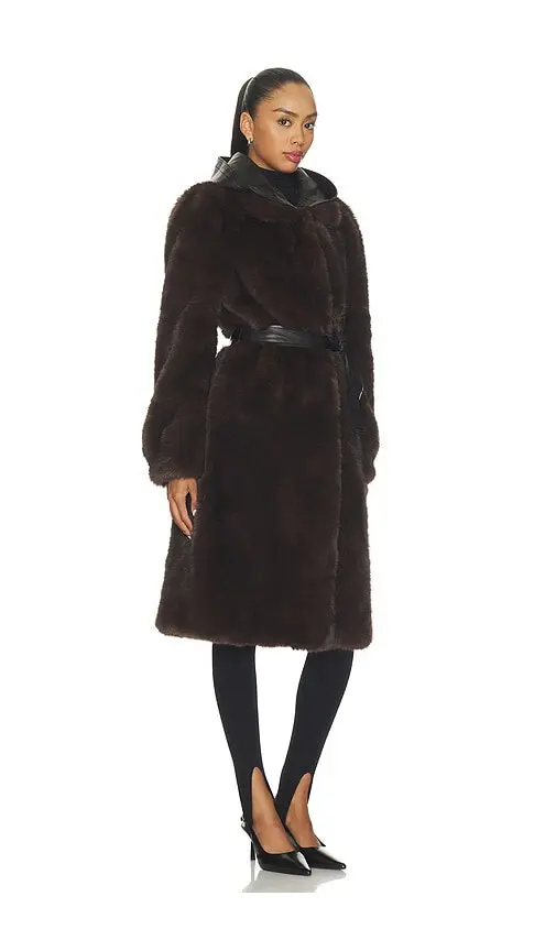 MIMCHIK Penny Maxi Faux Fur Coat In Brown