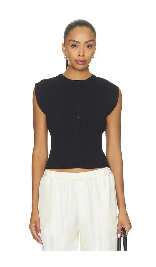 ALL THE WAYS Josie Knit Button-front Top - Black