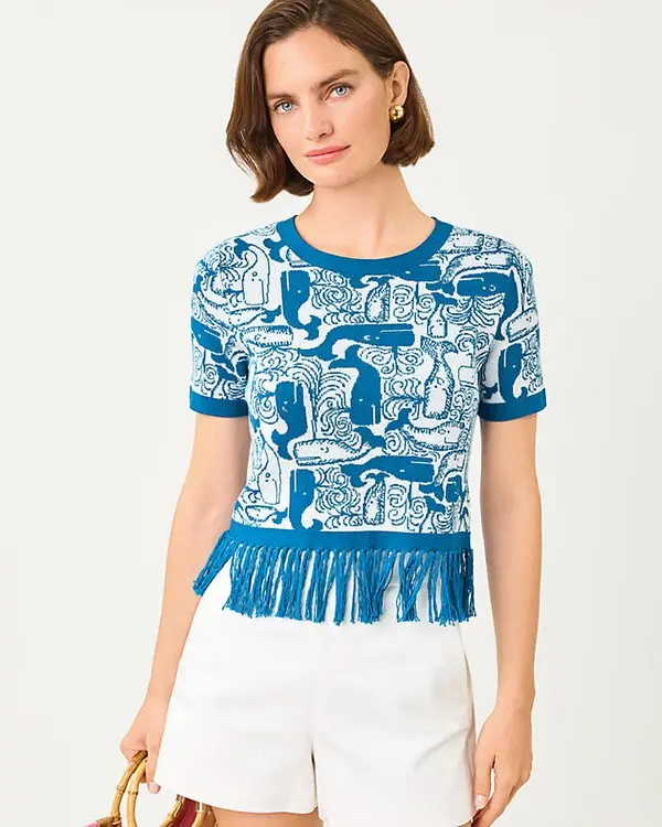 Lilly Pulitzer® Kendra Sweater With Tassel Trim - Blue
