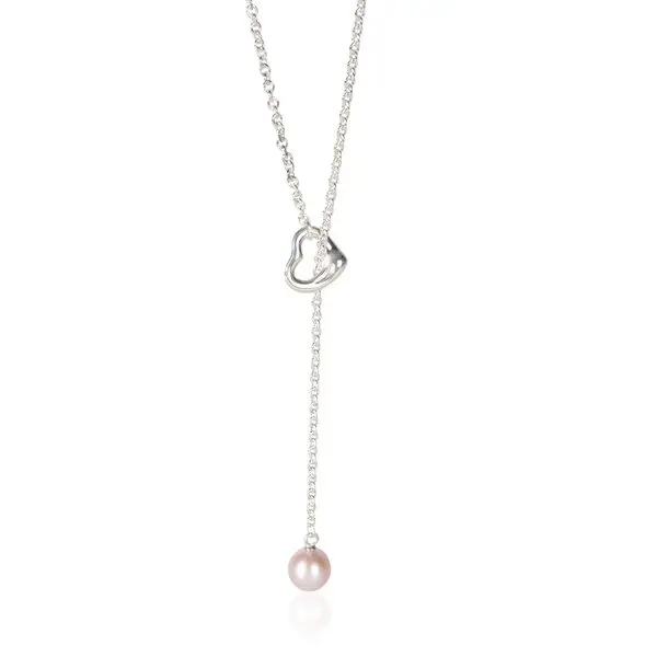 Tiffany & Co. Sterling Silver Pearl Elsa Peretti Open Heart Lariat Pendant Necklace - Sterling_silver
