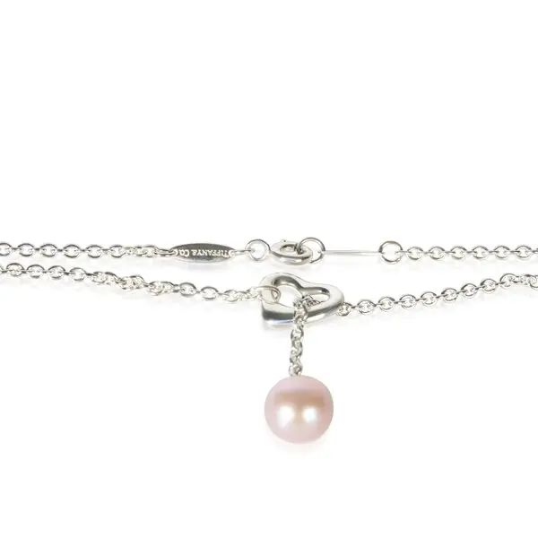 Tiffany & Co. Sterling Silver Pearl Elsa Peretti Open Heart Lariat Pendant Necklace