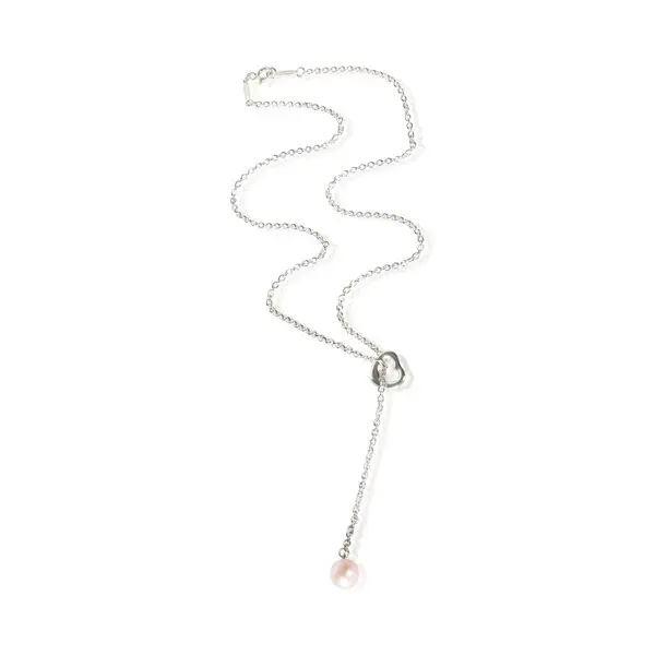 Tiffany & Co. Sterling Silver Pearl Elsa Peretti Open Heart Lariat Pendant Necklace