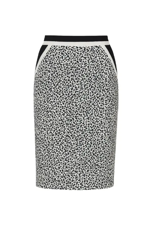CONQUISTA Elegant Speckled Pencil Skirt With Contrast Trim - Blue