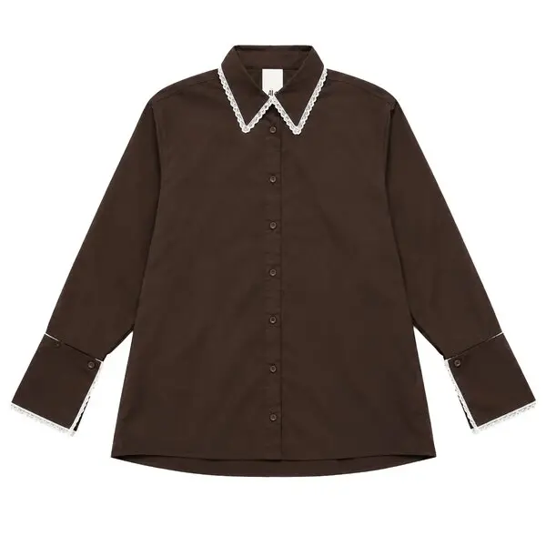 ALAS Cotton Poplin Oversized Shirt In Chocolate - Brown