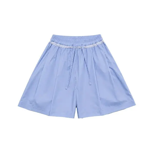 ALAS Name Cotton Poplin Shorts With Lace Trim - Blue