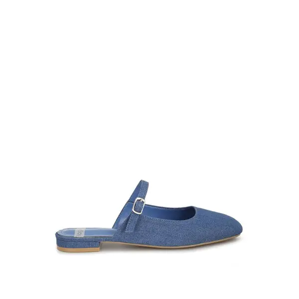 RAG & CO Denim Buckled Square Toe Flats - Blue
