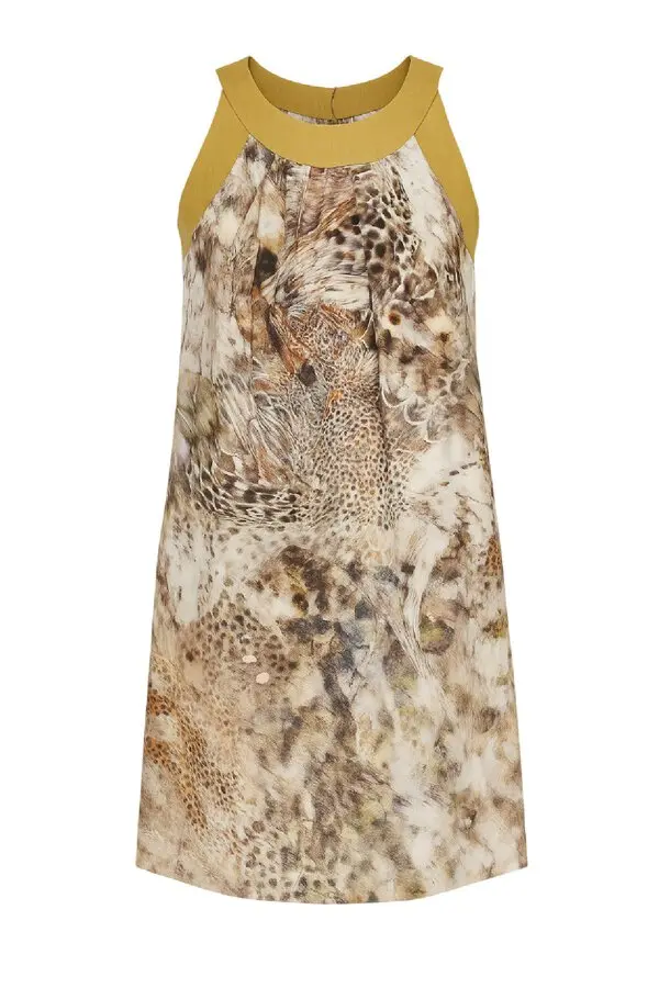 CONQUISTA Elegant Animal-print Halter Dress — Light, Sophisticated & Effortlessly Chic - Yellow