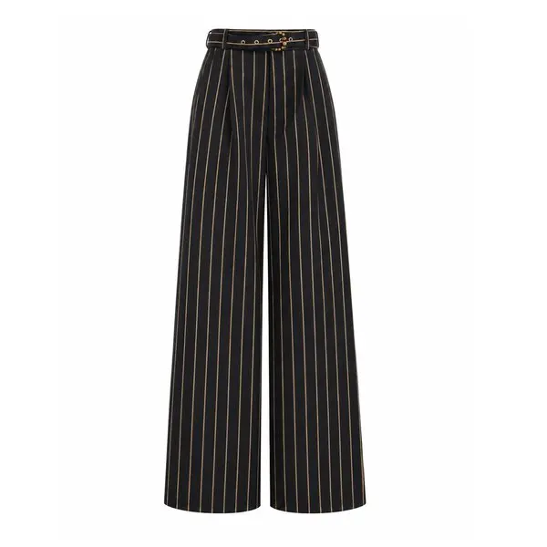 JULIA ALLERT High-waisted Wide-leg Pinstripe Palazzo Trousers - Black