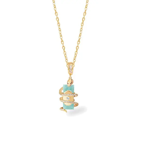 FREQNC ATELIER Gold / Blue Gold Snake Charm Necklace With Interchangeable Amazonite