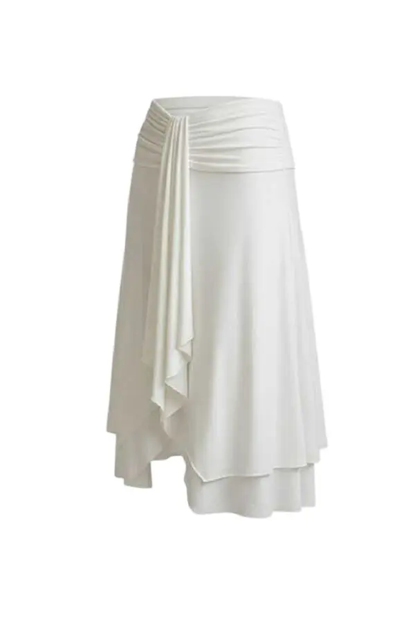 CONQUISTA Neutrals Elegant Layered Ivory Skirt — Soft Draping, Feminine Movement & Timeless Sophistication - White
