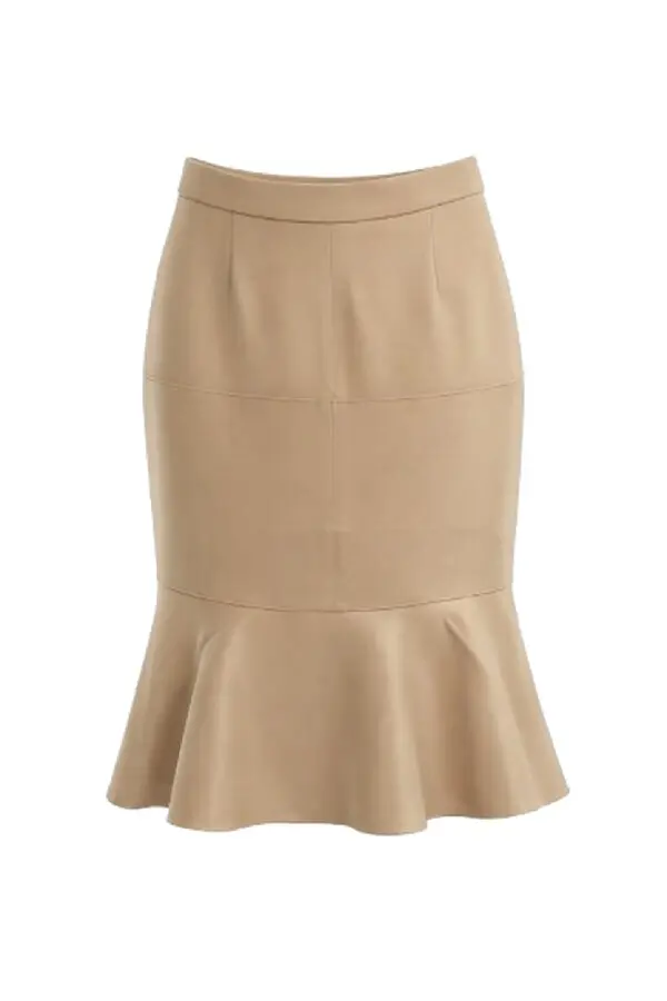 CONQUISTA Elegant Flared Hem Midi Skirt - Brown