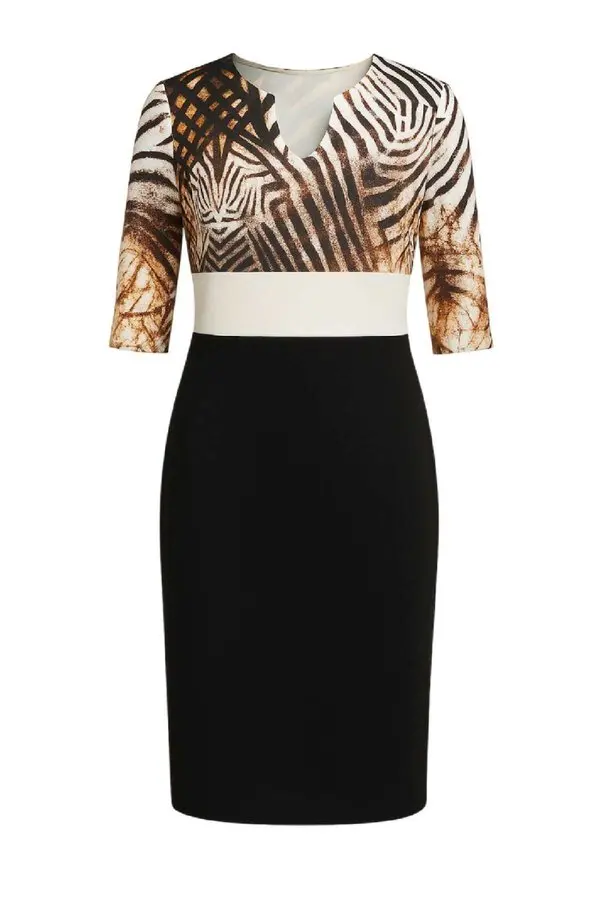 CONQUISTA Zebra Print Contrast Safari Dress - Black/white