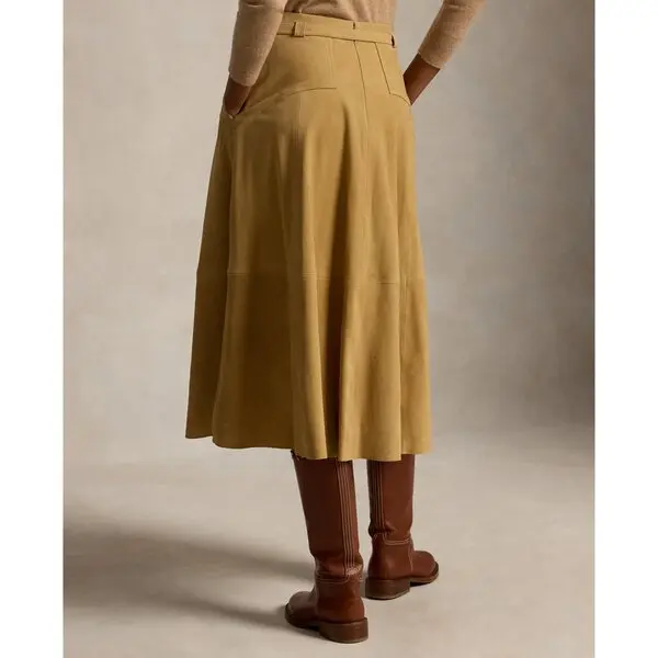 Ralph Lauren Belted Suede A-line Midi Skirt