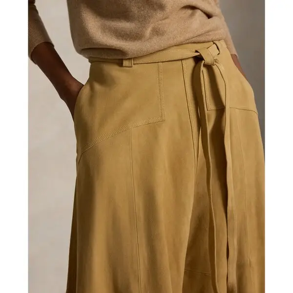 Ralph Lauren Belted Suede A-line Midi Skirt