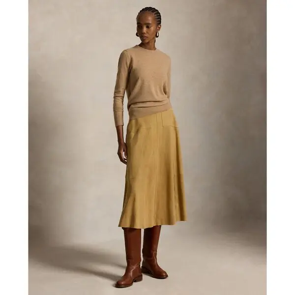 Ralph Lauren Belted Suede A-line Midi Skirt