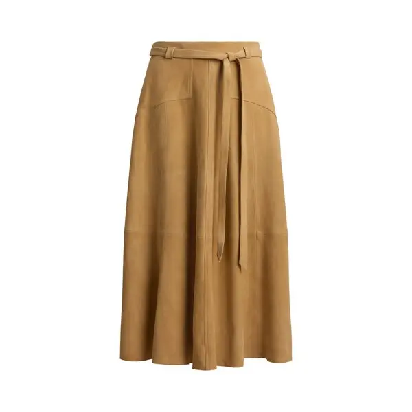 Ralph Lauren Belted Suede A-line Midi Skirt