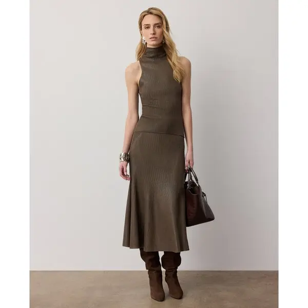 Ralph Lauren Adrianna Foiled Rib-knit Sweater Skirt