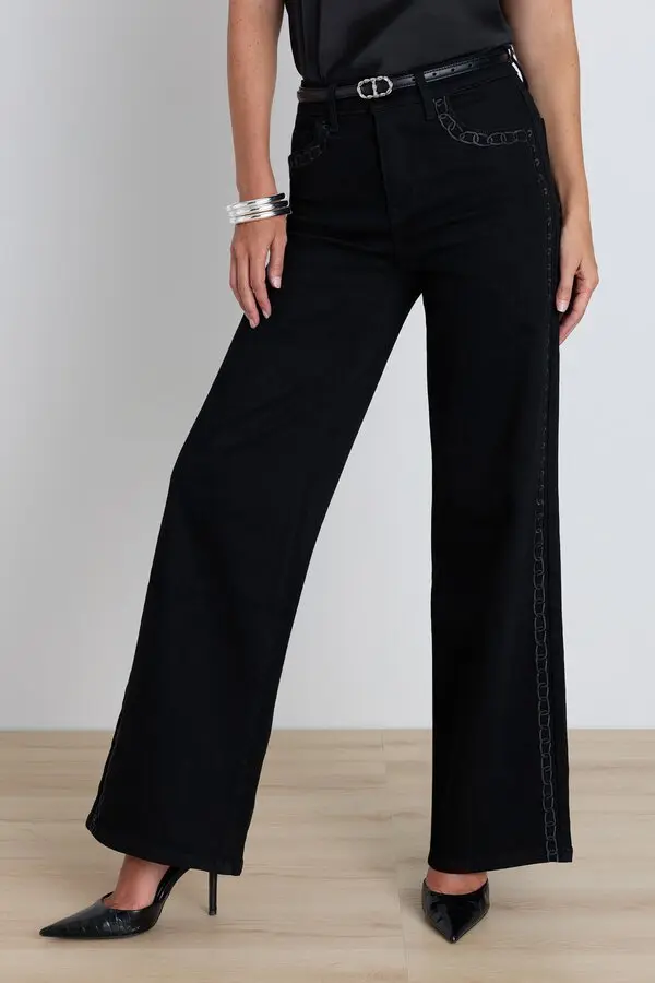 THE NOLI SHOP Celeste Slim Palazzo Jean Medium Wash - Black Chain