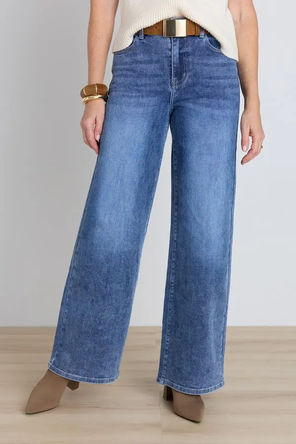 THE NOLI SHOP Celeste Slim Palazzo Jean Medium Wash - Medium Blue
