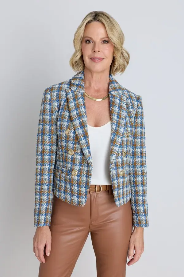 THE NOLI SHOP Gabrielle Double Breasted Tweed Blazer - Coastal Multi