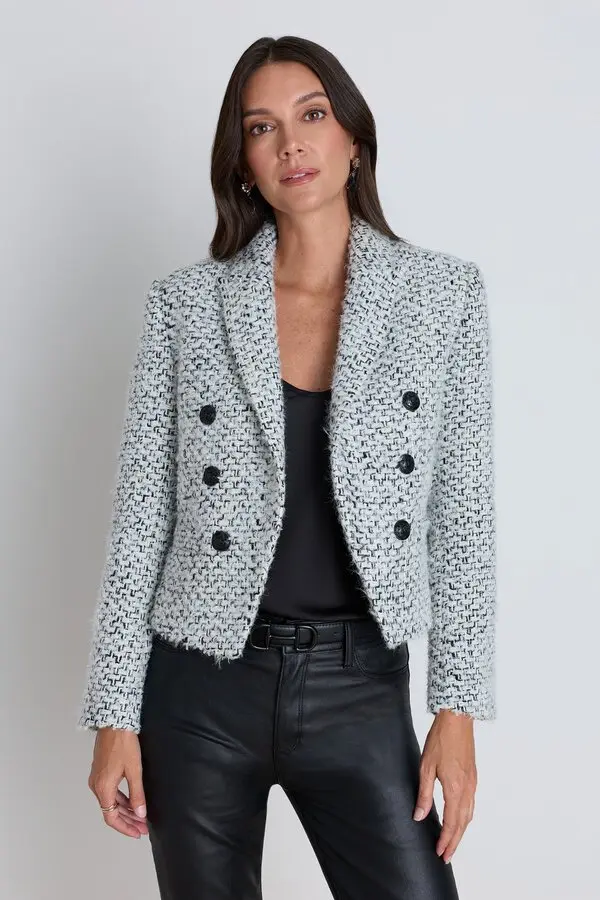 THE NOLI SHOP Gabrielle Double Breasted Tweed Blazer - Grey Multi
