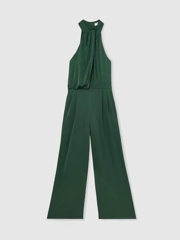 REISS Satin Draped Wide-leg Jumpsuit In Chartreuse - Green