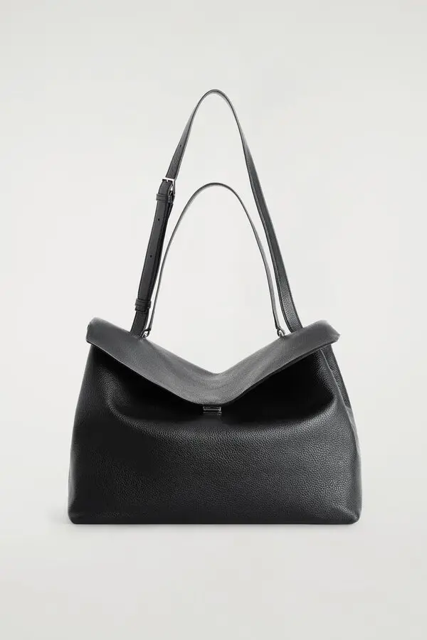 Cos Oversized Soft Flap Bag Leather - Black