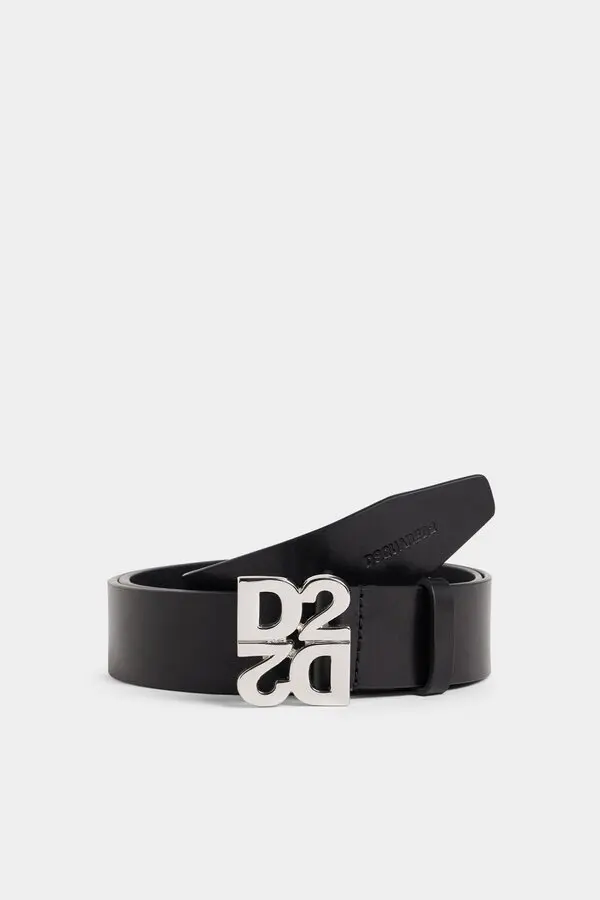 Dsquared2 Slim Leather Belt With Upside Down Buckle - Black