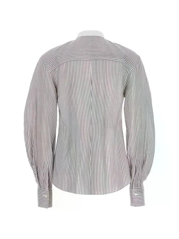 Brunello Cucinelli Striped Silk Shirt With Monili Trim Collar